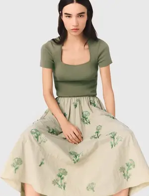 Maje Beaded Floral Embroidered Technical Skirt