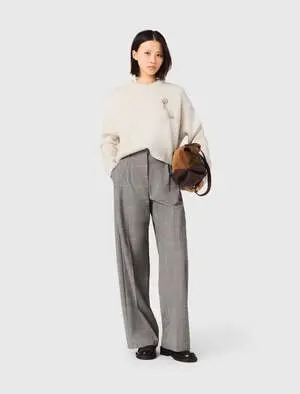 Maje Checked Wool Palazzo Trousers