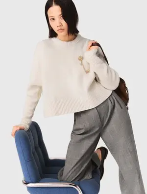 Maje Checked Wool Palazzo Trousers