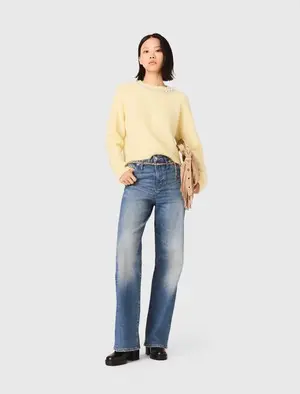Maje Stonewash Denim Jeans With Embellished Chain Belt - Blue