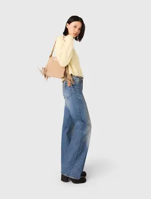 Maje Stonewash Denim Jeans With Embellished Chain Belt - Blue
