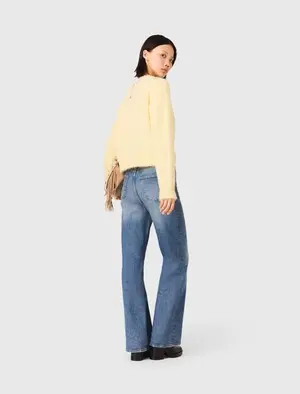 Maje Stonewash Denim Jeans With Embellished Chain Belt - Blue