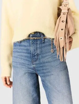 Maje Stonewash Denim Jeans With Embellished Chain Belt - Blue