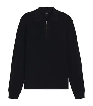 BOSS Virgin Wool Zip-up Polo Sweater