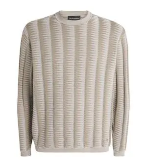 Emporio Armani Cotton Woven Jacquard Sweater - Beige