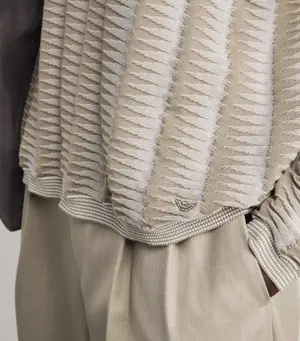 Emporio Armani Cotton Woven Jacquard Sweater - Beige