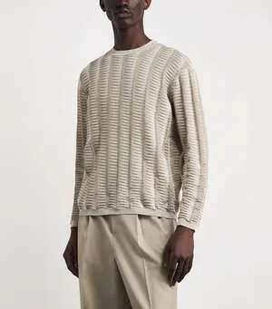 Emporio Armani Cotton Woven Jacquard Sweater - Beige