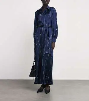 Kiton Silk Stripe Maxi Shirt Dress - Navy