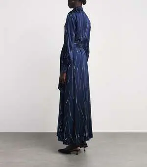 Kiton Silk Stripe Maxi Shirt Dress - Navy