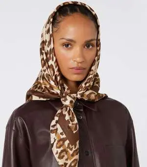 Max Mara Silk Leopard Print Scarf