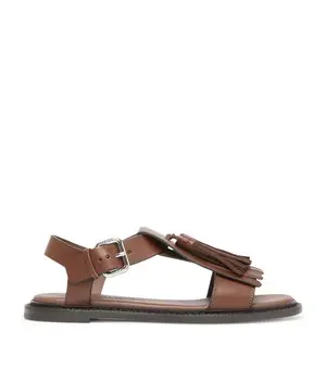 Max Mara Leather Tassel Sandals - Brown