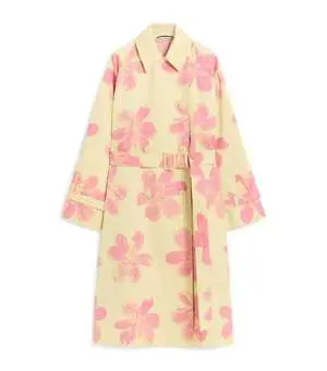 Max Mara Cotton Floral Trench Coat - Yellow