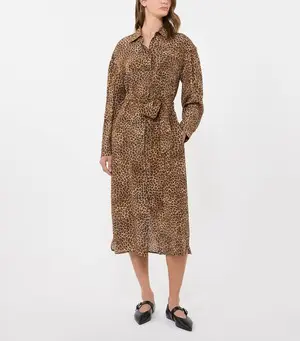 Max Mara Silk Leopard Print Midi Shirt Dress
