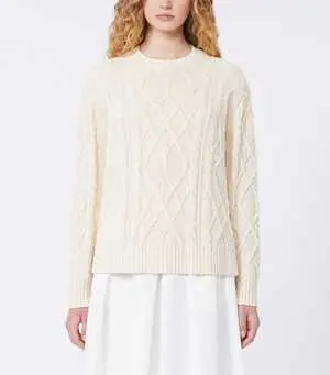 Max Mara Cotton-blend Cable-knit Sweater - White