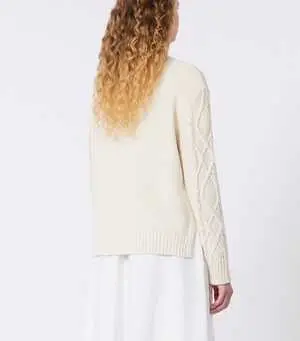 Max Mara Cotton-blend Cable-knit Sweater - White
