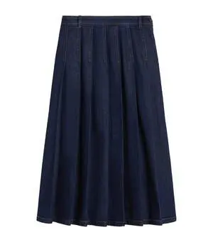 Max Mara Denim Pleated Midi Skirt - Blue