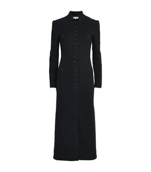 LIBEROWE Wool-blend Metallic Tweed Long Coat - Navy