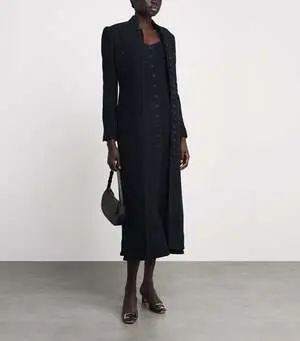 LIBEROWE Wool-blend Metallic Tweed Long Coat - Navy