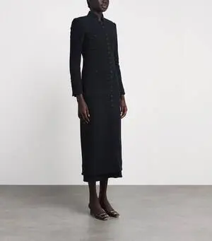LIBEROWE Wool-blend Metallic Tweed Long Coat - Navy
