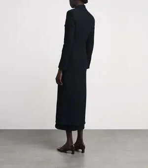 LIBEROWE Wool-blend Metallic Tweed Long Coat - Navy