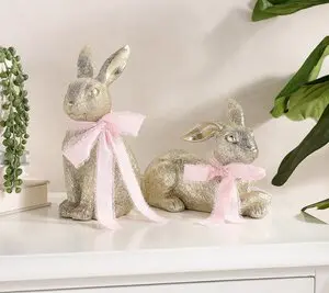 KIM GRAVEL HOME S/2 Decorative Champagne Bunnies With Ribbon Kim Gravel - One-color