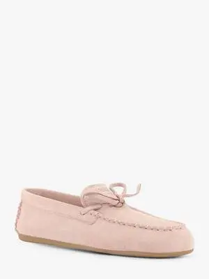 Miu Miu Suede Loafer With Bow Detailing And Logo