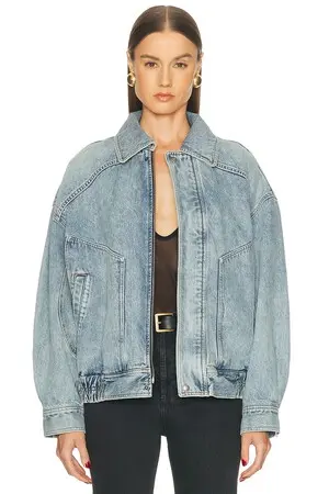 Saint Laurent Denim Bomber Jacket In Blue
