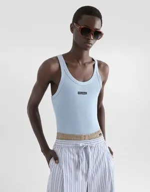Dolce & Gabbana Cotton Tank Top With Print - Azure
