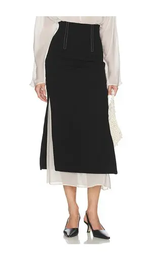 HELSA Layered Skirt In Black,white - Black & Ivory
