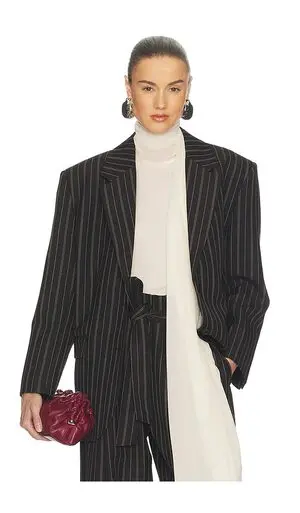 HELSA Stripe Twill Boyfriend Blazer In Charcoal - Dark Grey Stripe