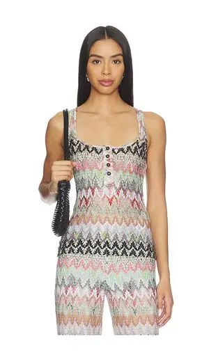Missoni Sleeveless Knit Tank Top - White  Pink  & Light Blue Tones