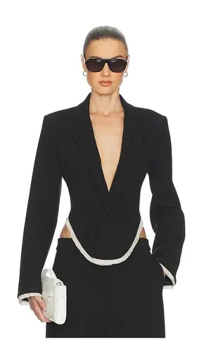 HELSA Devereux Blazer With Chiffon Edge - Charcoal