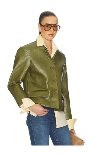 HELSA Puffy Leather Jacket In Green