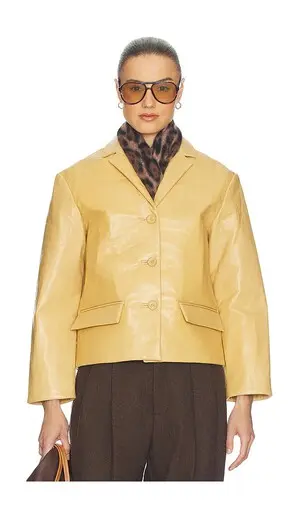 HELSA Puffy Leather Jacket In Mustard - Maize