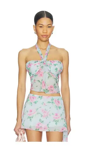 Frankies Bikinis Maribel Chiffon Halter Top - Watercolor