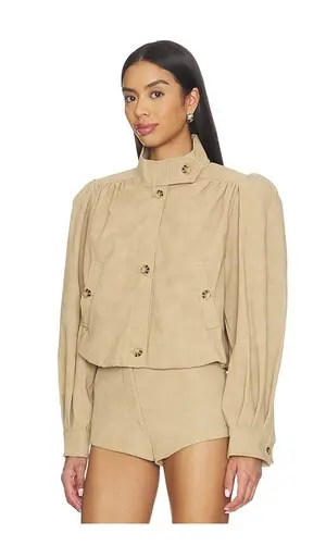 Bardot Leon Vegan Leather Jacket In Beige