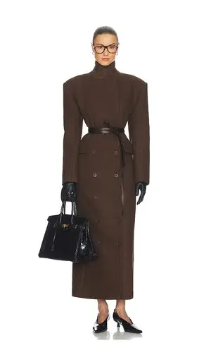 HELSA Italian Wool Blend Extra Long Coat - Chocolate