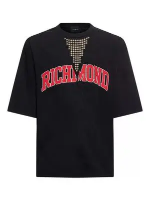 John Richmond Embellished-neckline Graphic T-shirt - Black