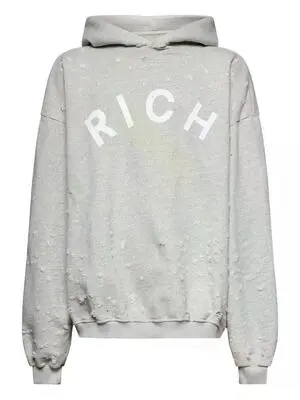 John Richmond Distressed Logo Hoodie - Grey
