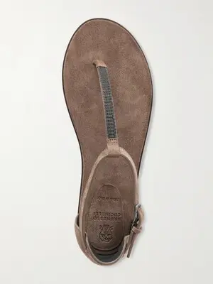 Brunello Cucinelli Bead-embellished Suede Sandals