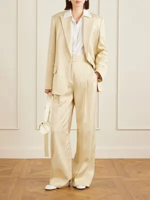 Another Tomorrow Pleated Twill Wide-leg Pants