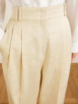 Another Tomorrow Pleated Twill Wide-leg Pants