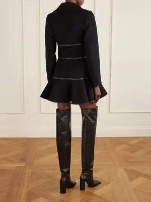 Alaïa Princess Double-breasted Leather-trimmed Wool Coat - Black