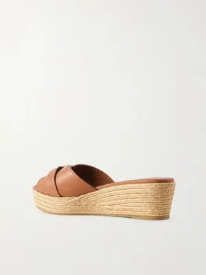 JIMMY CHOO Leda Logo-embellished Leather Platform Espadrilles