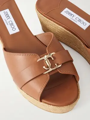 JIMMY CHOO Leda Logo-embellished Leather Platform Espadrilles