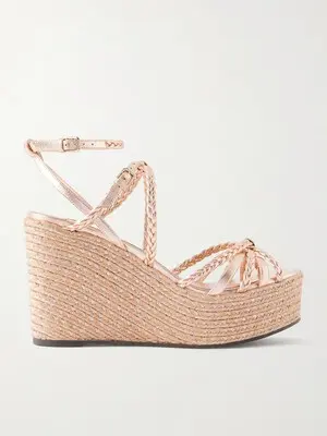 JIMMY CHOO Nyra Metallic Leather Wedge Sandals - Pink