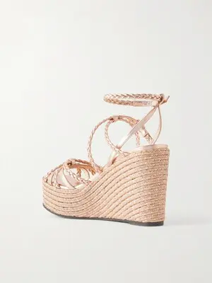 JIMMY CHOO Nyra Metallic Leather Wedge Sandals - Pink