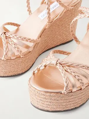 JIMMY CHOO Nyra Metallic Leather Wedge Sandals - Pink