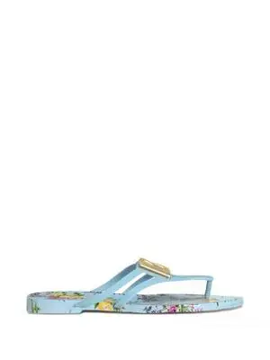 Dolce & Gabbana Floral Print Logo Flip-flops
