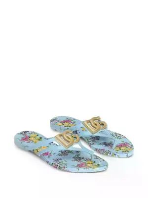 Dolce & Gabbana Floral Print Logo Flip-flops